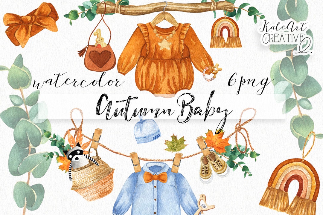 Watercolor Autumn Baby Clipart. Baby Boy Baby Girl Clip Art. - Etsy