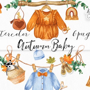 Watercolor Autumn Baby Clipart. Baby Boy Baby Girl Clip Art. - Etsy