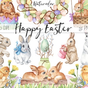 Watercolor Spring Easter Clipart. Easter Cute Rabbit. Vintage - Etsy