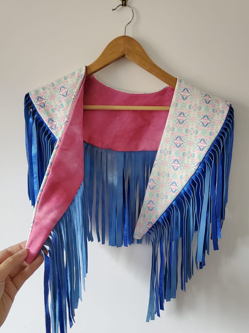 Pastel Print Pink and Blue Leather Cape With Fringe - Etsy