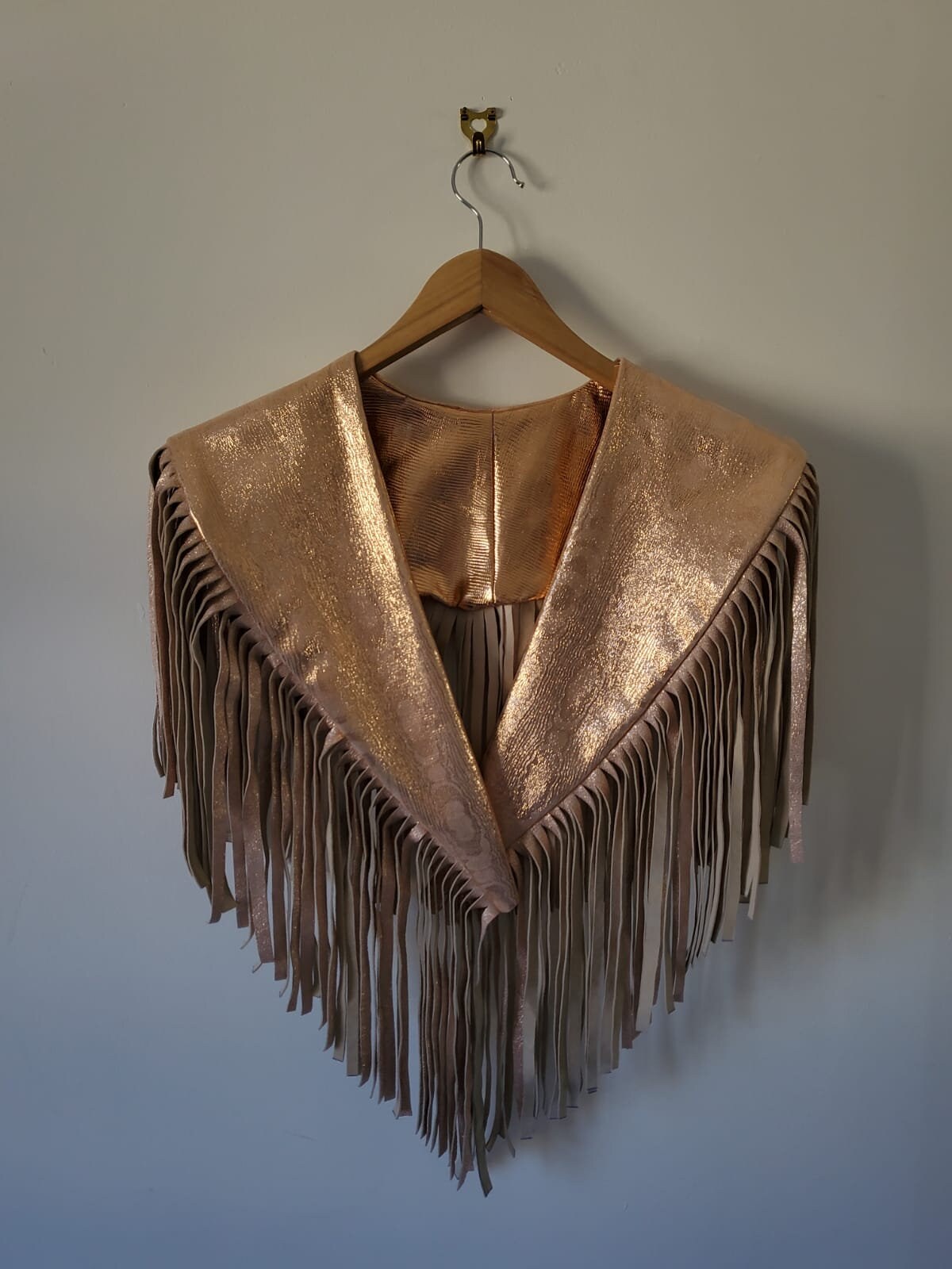 Rose Gold Metallic Leather Jacket Cape With Fringe - Etsy