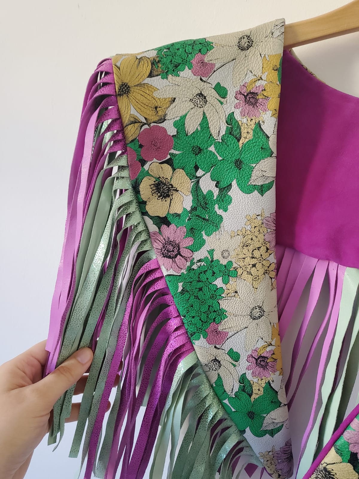 Purple Floral Leather Jacket Cape With Fringe - Etsy
