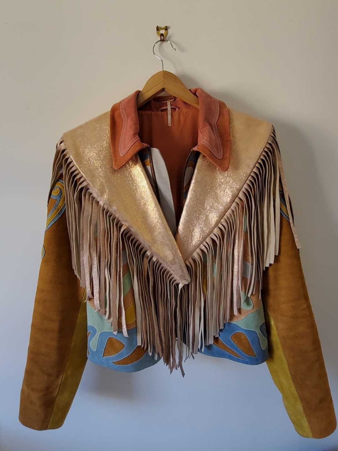 Rose Gold Metallic Leather Jacket Cape With Fringe - Etsy