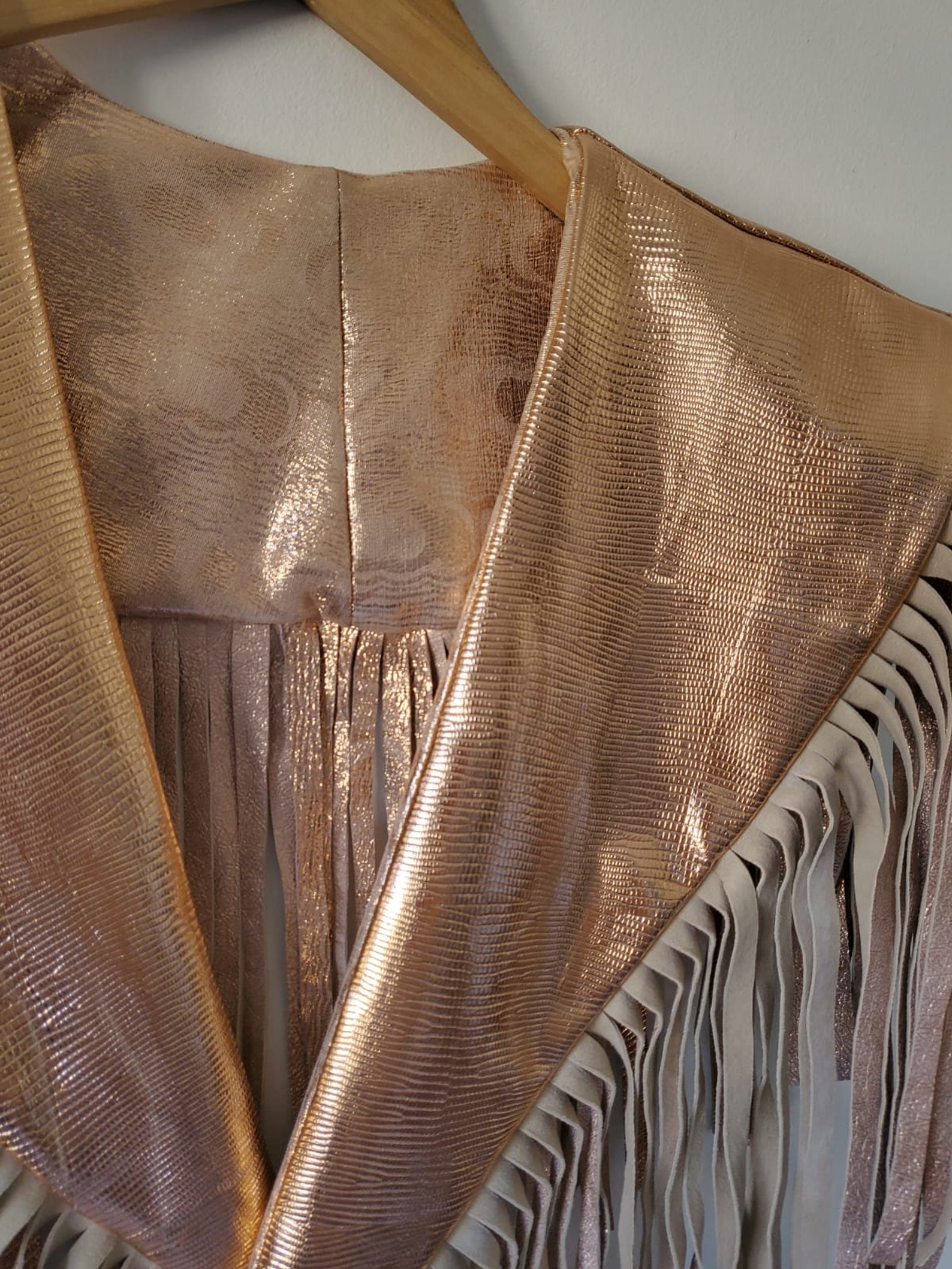 Rose Gold Metallic Leather Jacket Cape With Fringe - Etsy