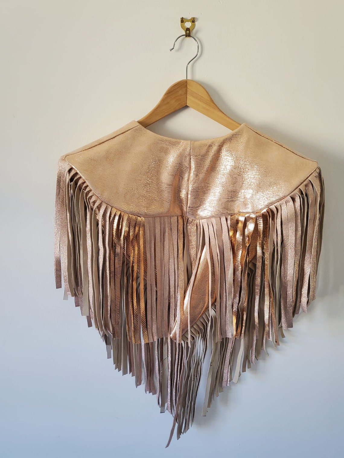 Rose Gold Metallic Leather Jacket Cape With Fringe - Etsy