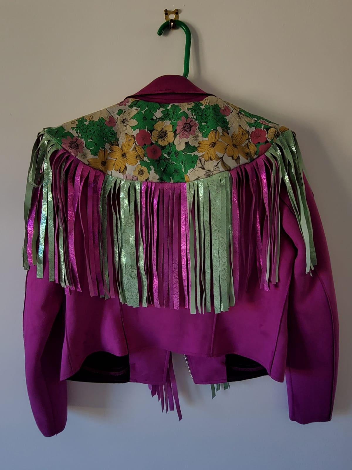 Purple Floral Leather Jacket Cape With Fringe - Etsy
