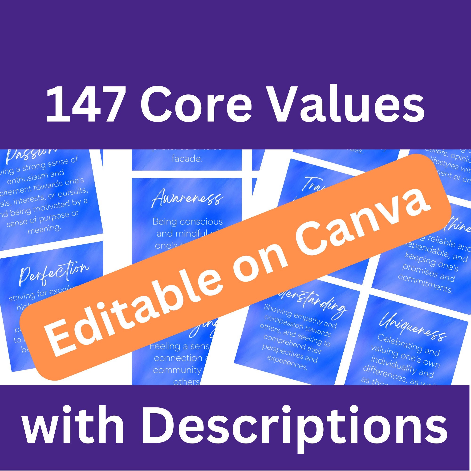 Core Values With Descriptions Printable Cards Editable With Canva ...