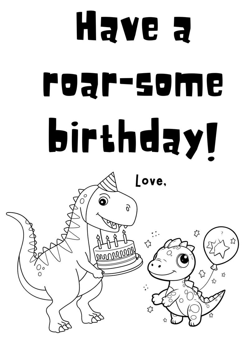 Three Rex Birthday Card: Dinosaur Color-in Card (digital Download, PDF ...