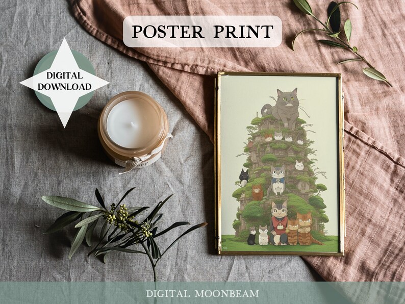 Cats Totoro Tower : Studio Ghibli Inspired Poster Print 5 Digital ...