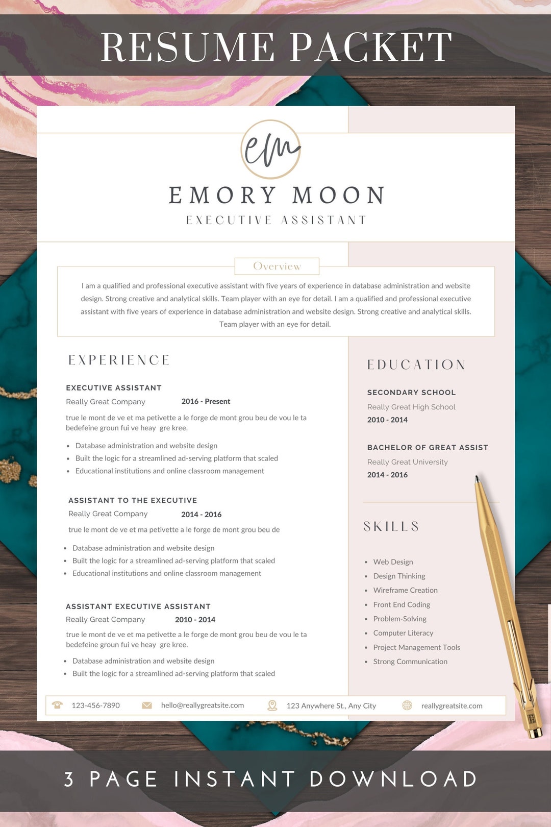 3 Page Resume Template Professional Modern Resume Template - Etsy