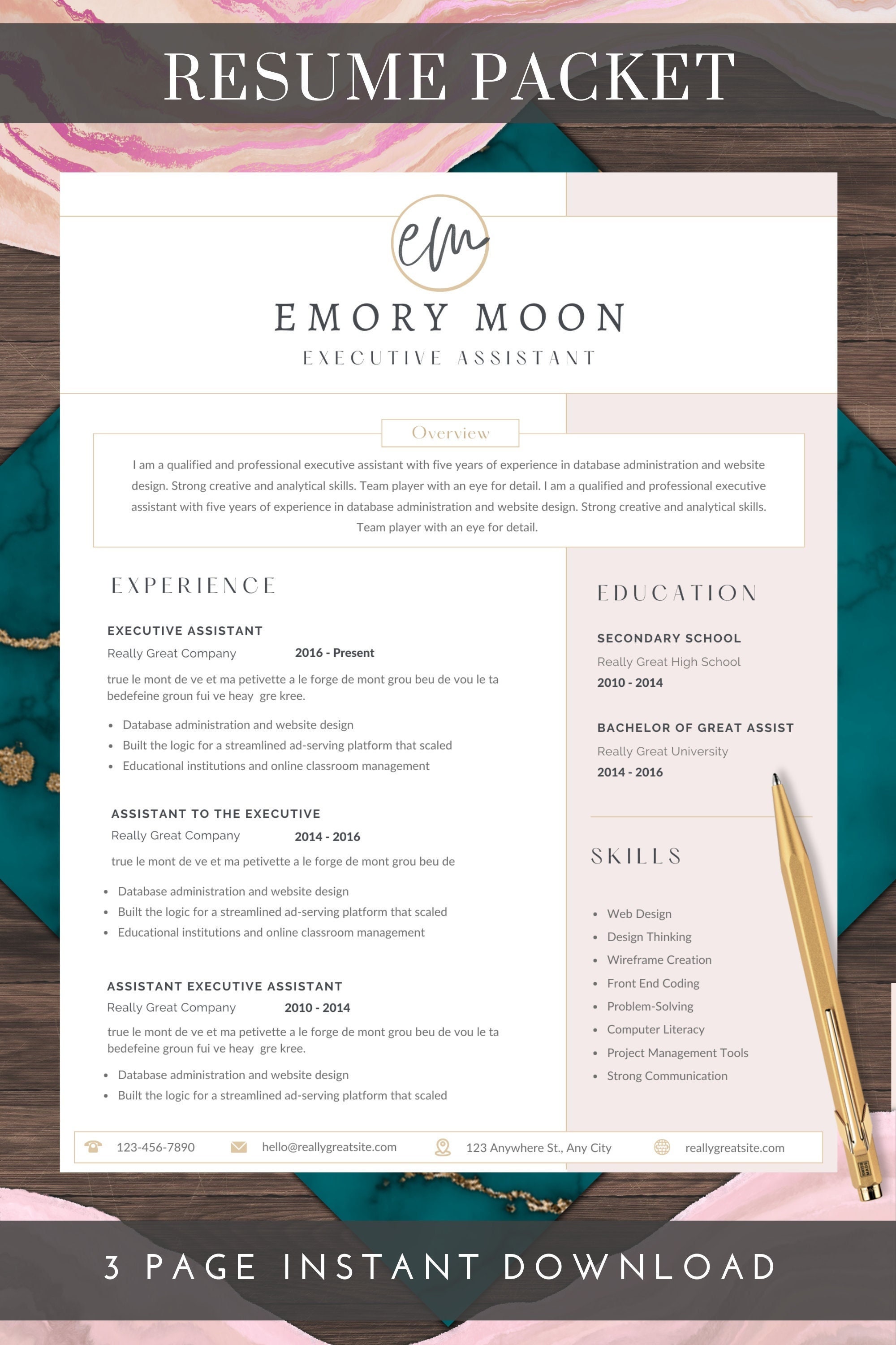 3 Page Resume Template Professional Modern Resume Template - Etsy