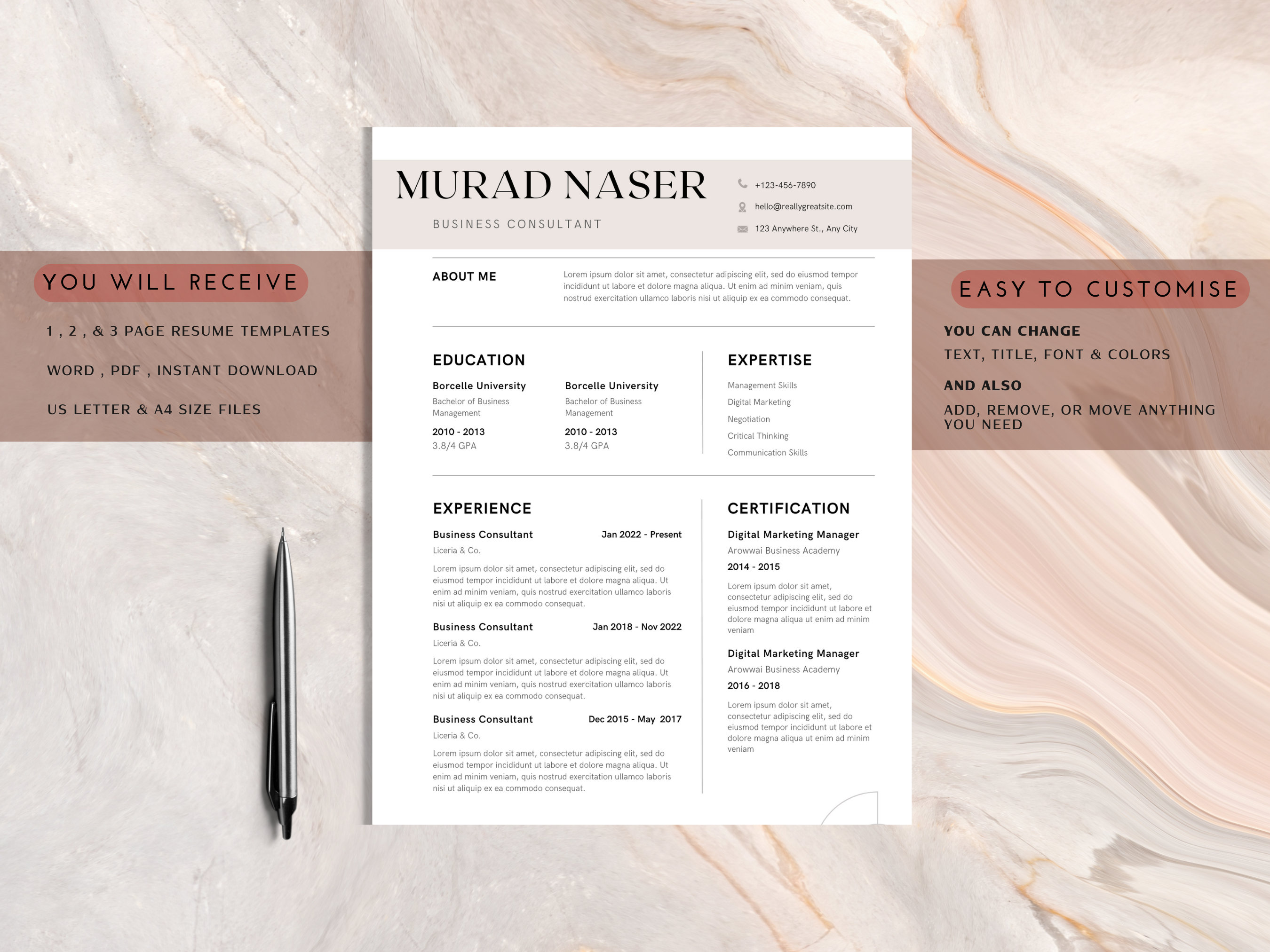 3 Page Resume Template Professional Modern Resume Template Executive ...