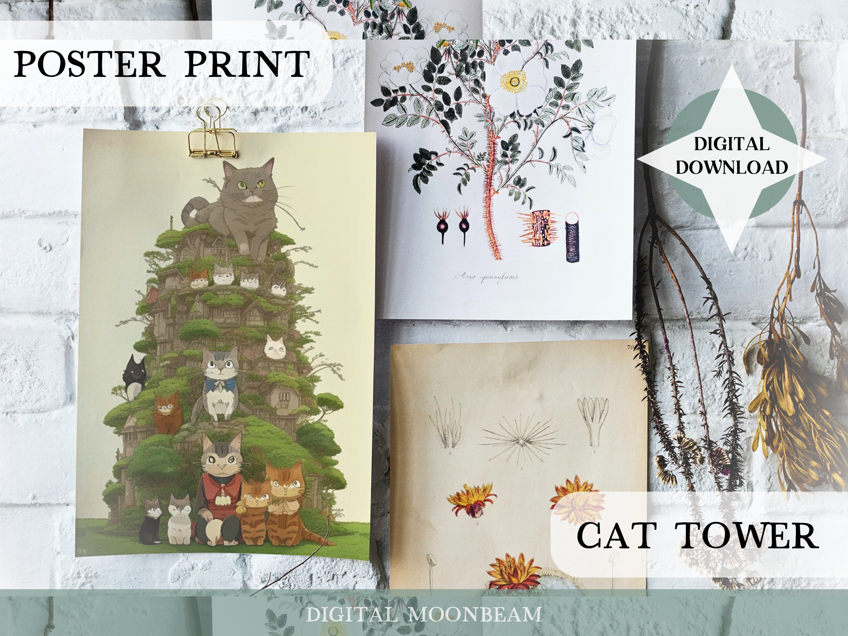 Cats Totoro Tower : Studio Ghibli Inspired Poster Print 5 Digital ...