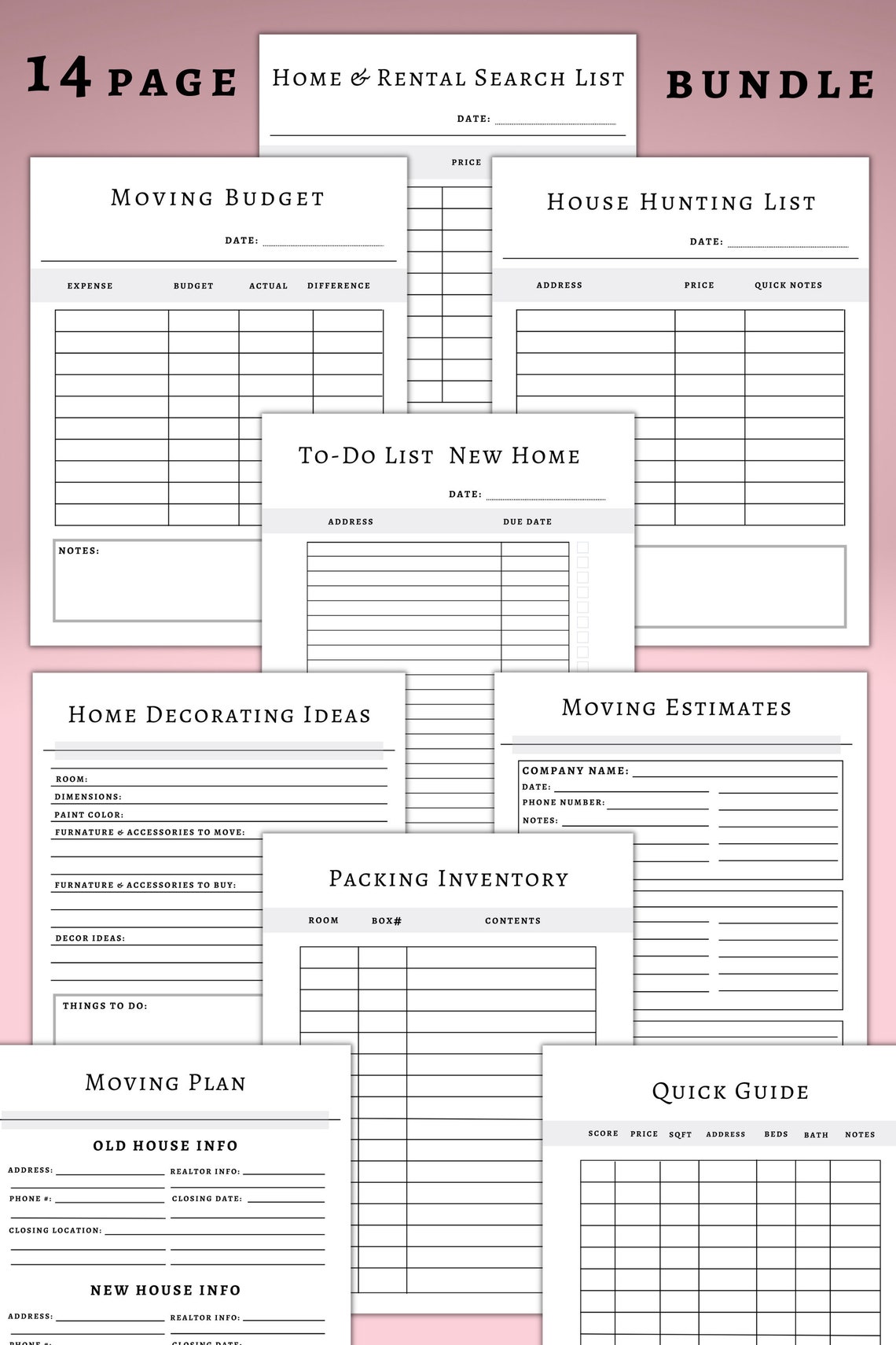 Moving Checklist Bundle Minimal Grey Scale Complete Moving Planner ...