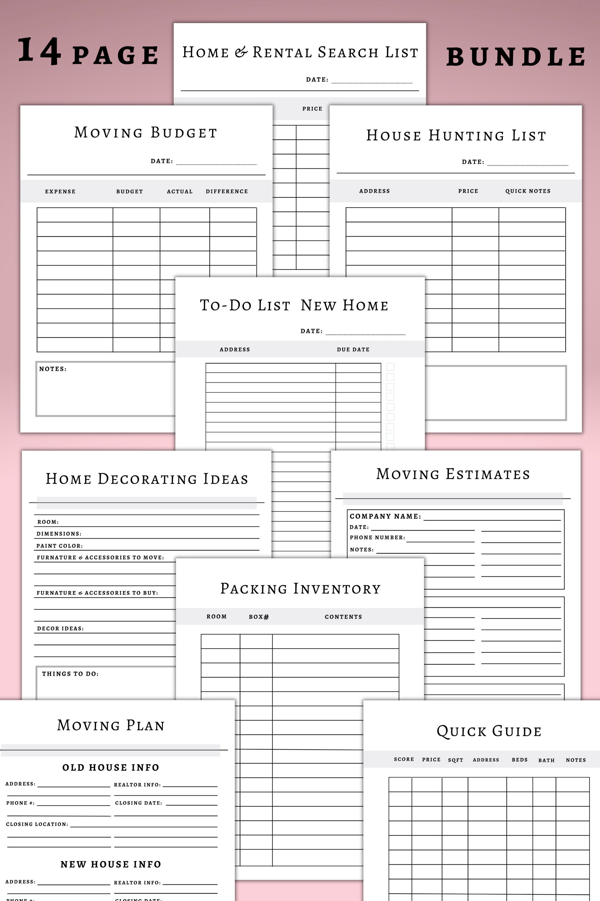 Moving Checklist Bundle Minimal Grey Scale Complete Moving Planner ...