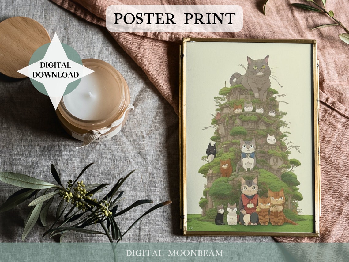 Cats Totoro Tower : Studio Ghibli Inspired Poster Print 5 Digital ...