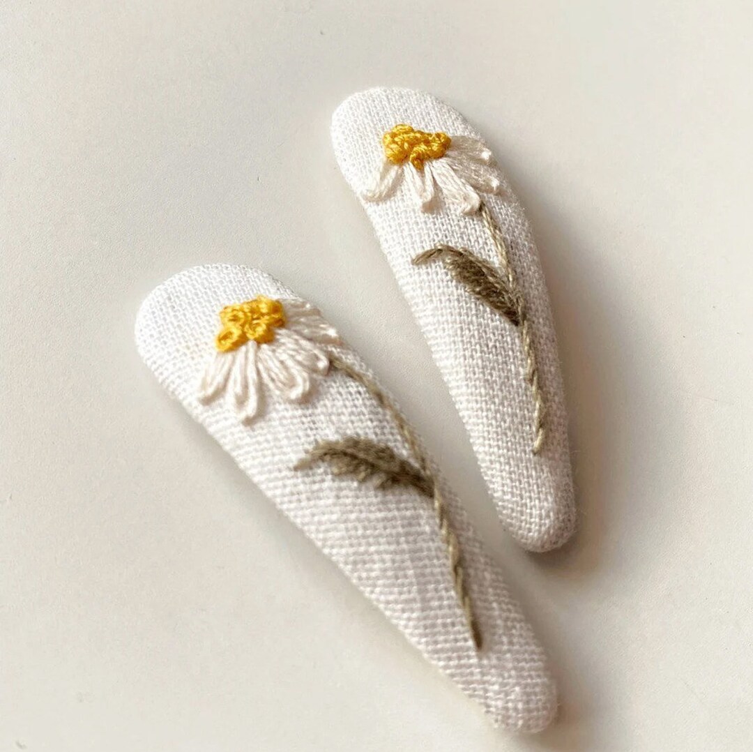 Floral Embroidery Hair Clips, Hand Embroidered Linen Hair Clips, Linen ...