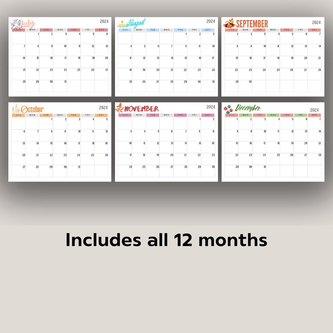 2024 Calendar Monthly Calendar for 2024 Monthly Planner - Etsy