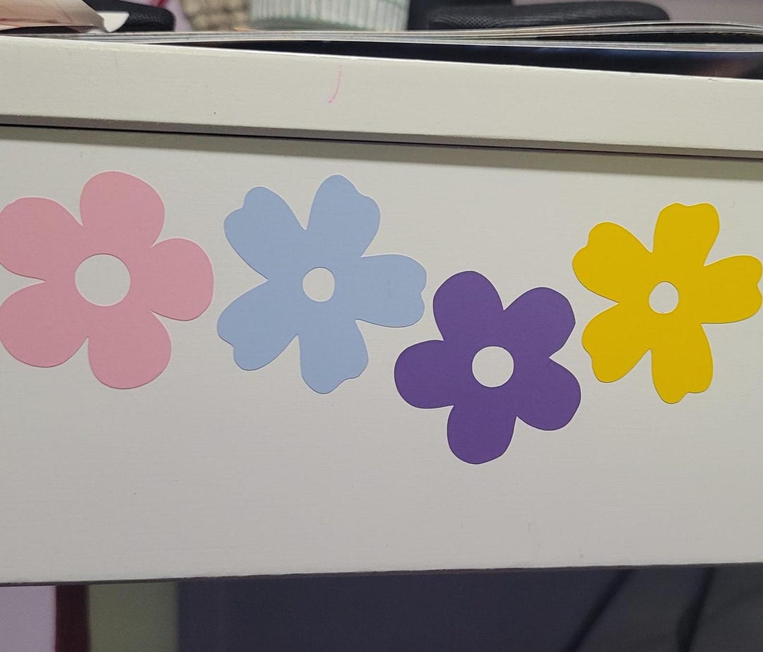 Removable Vinyl Flower Wall Decals - Yellow, Blue, Pink & Purple ...