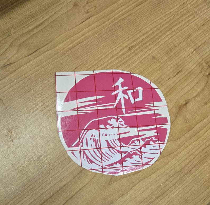 JDM Car Vinyl Decal, White Kanji Peace White Wave on Pink Circle ...