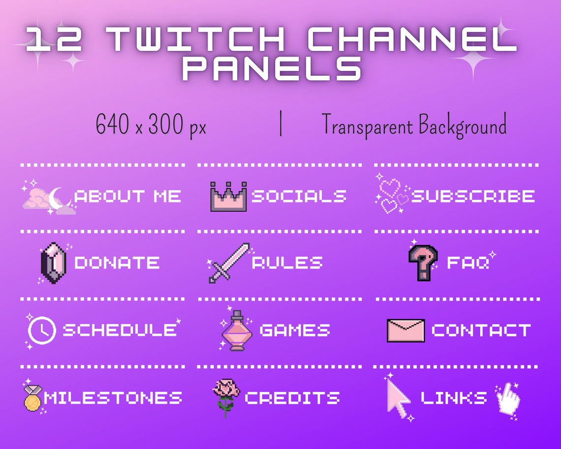 12 Pixel Twitch Channel Panels for Streaming on Twitch Explower - Etsy