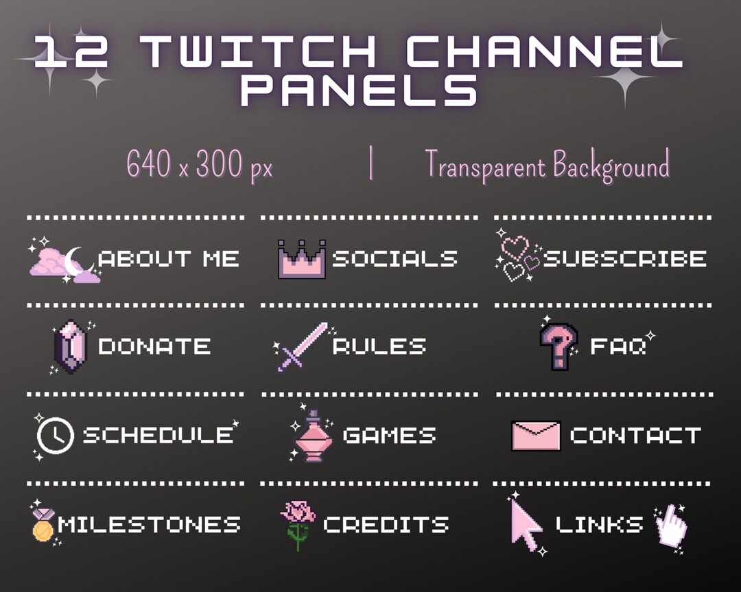 12 Pixel Twitch Channel Panels for Streaming on Twitch Explower - Etsy
