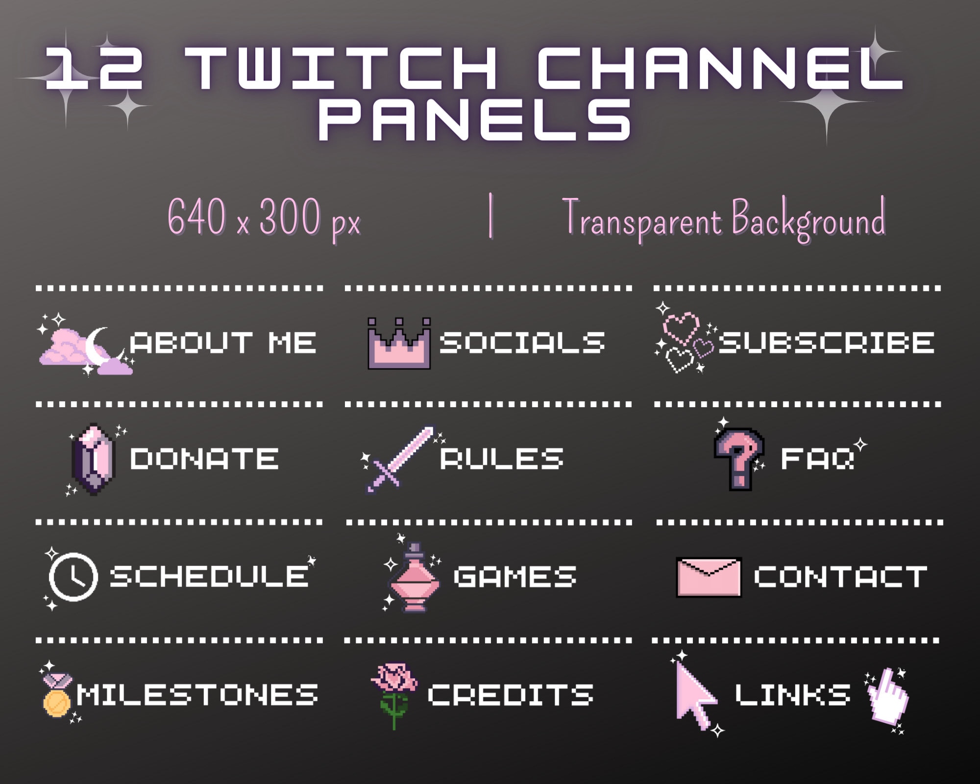 12 Pixel Twitch Channel Panels for Streaming on Twitch Explower - Etsy