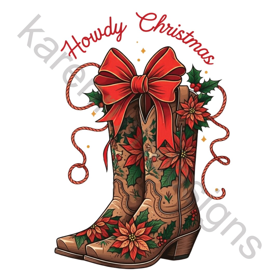 Howdy Christmas Cowboy Boots DTF - Western Holiday Design Ready to ...