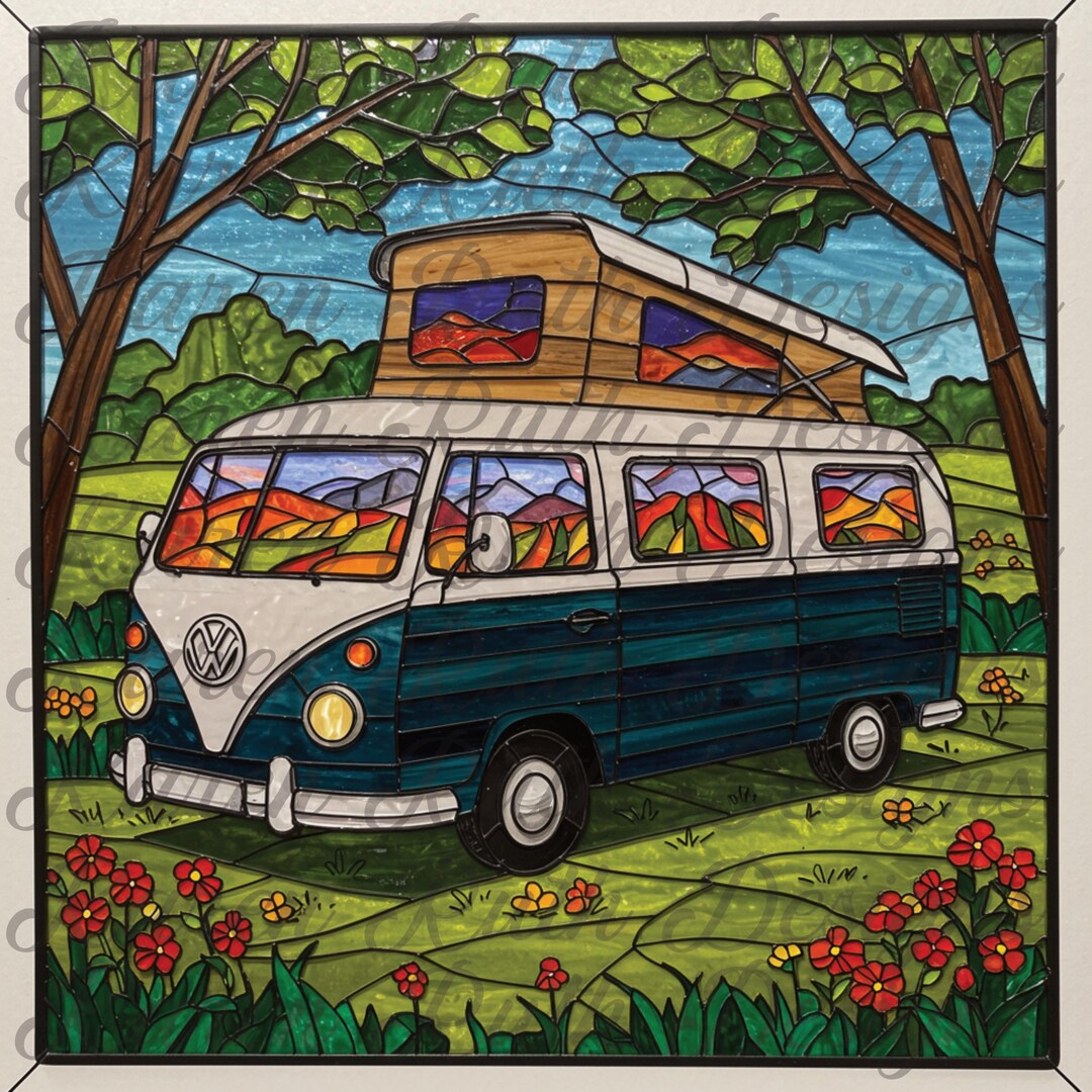 Stained Glass Vintage Camper Design Direct to Film Ready to Press ...
