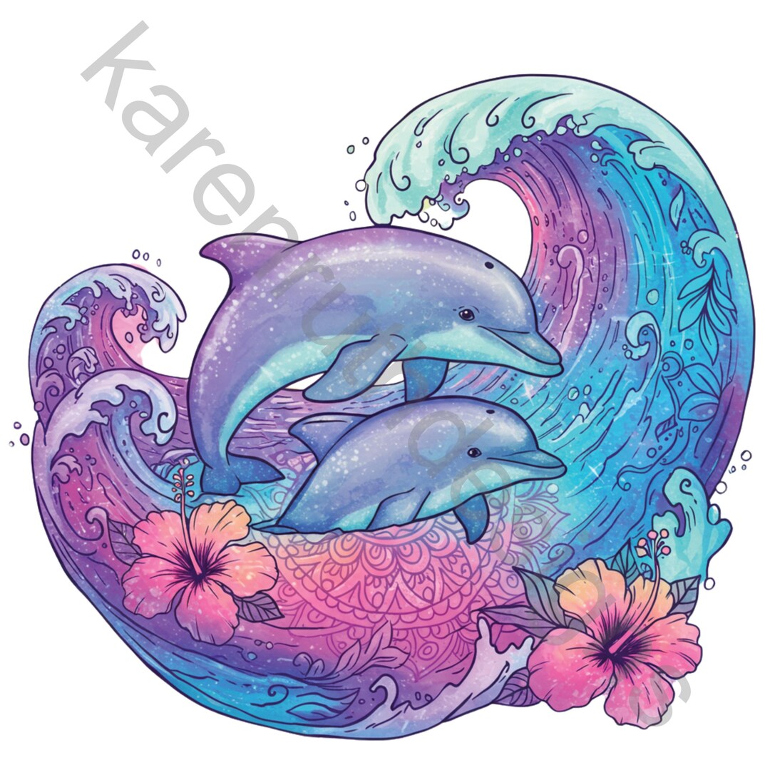 Dolphin Ocean Scene DTF Transfer: Mandala Floral Design - Etsy