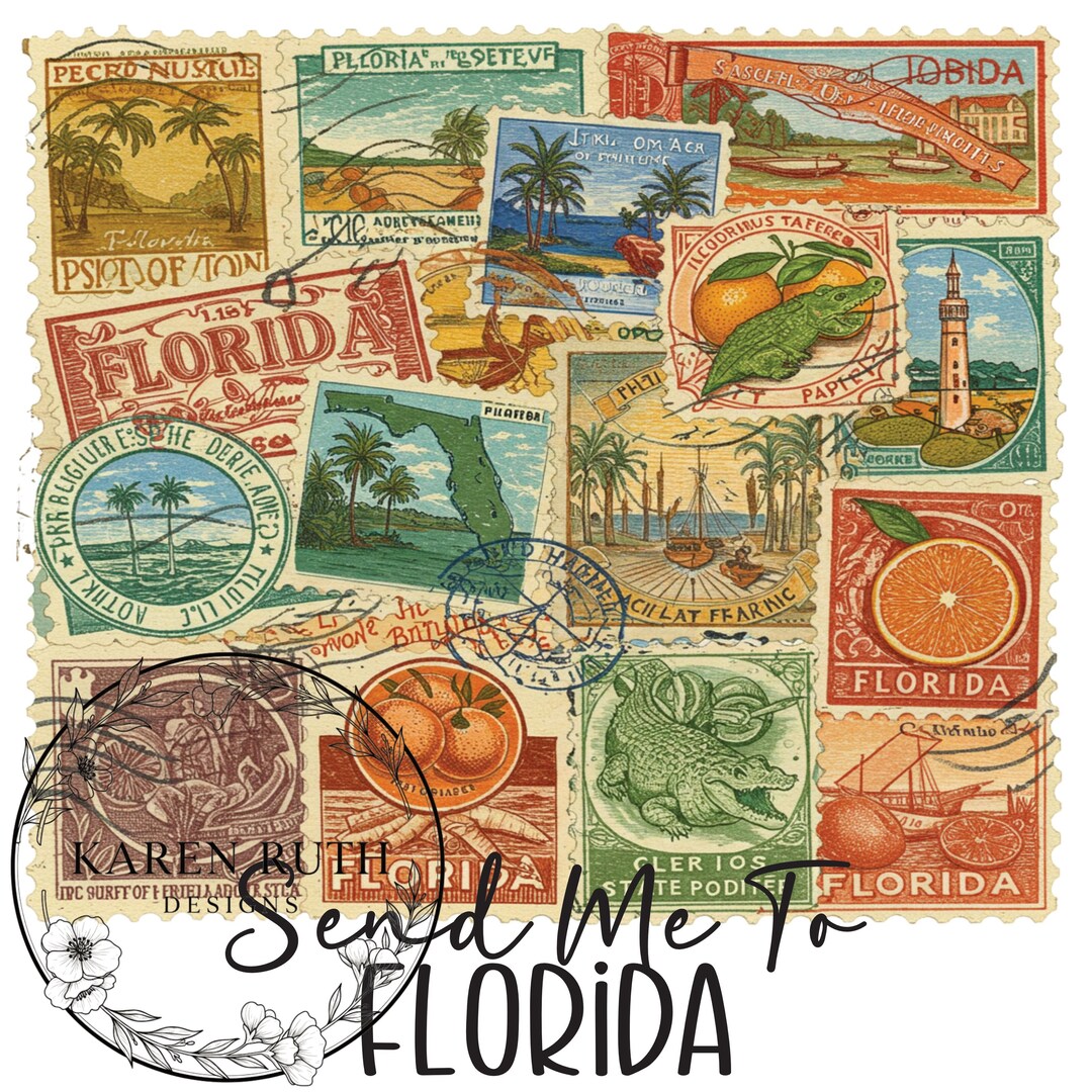 Florida Postage Stamps DTF Transfer: Ready to Press Design - Etsy