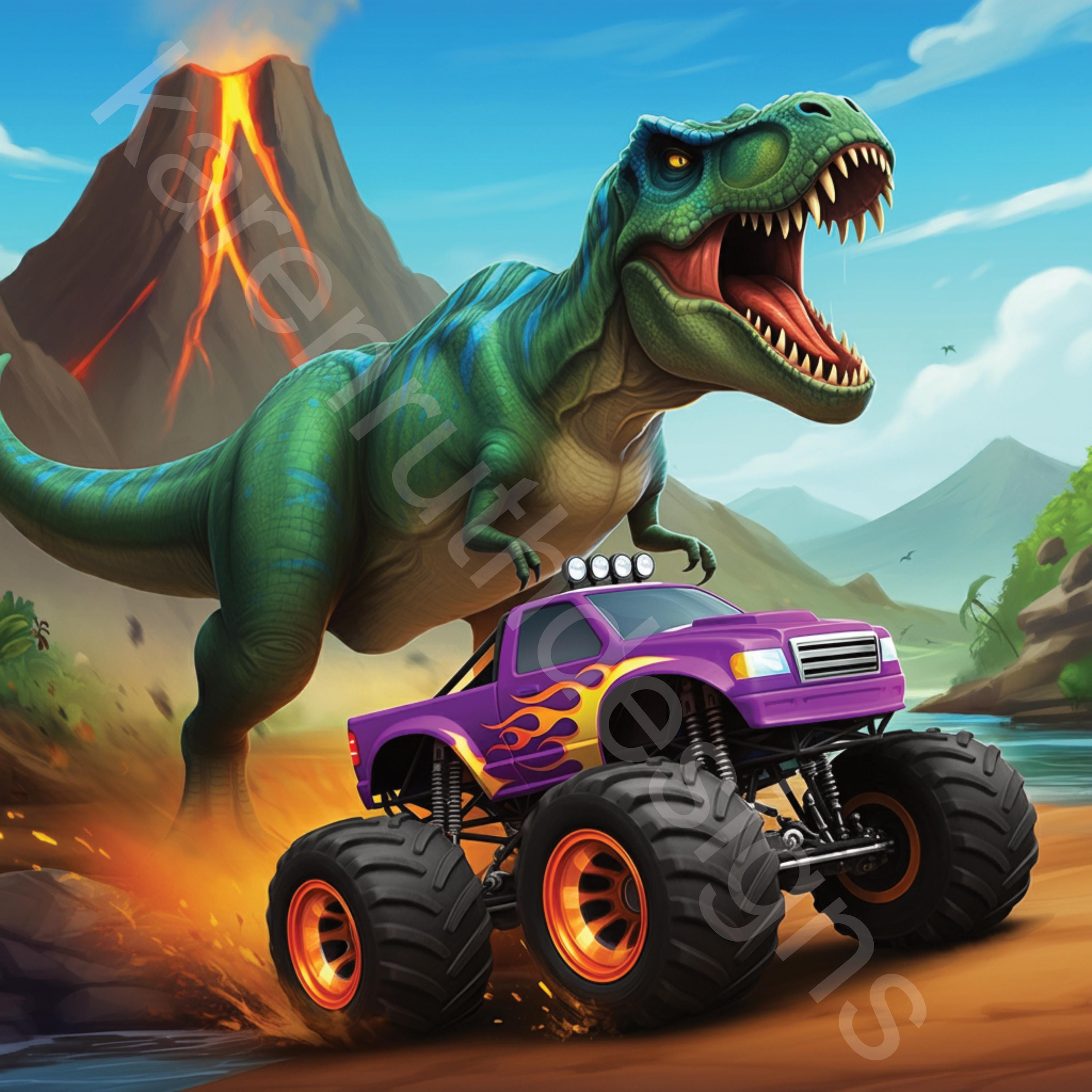 Dino Monster Truck DTF: Dinosaur T-rex Ready to Press Transfer - Etsy