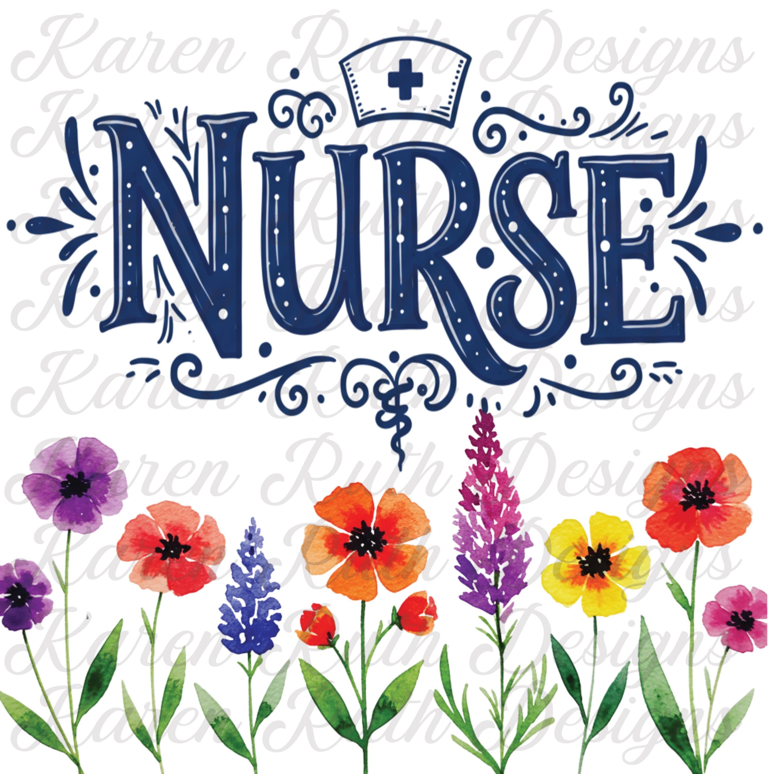 Nurse With Watercolor Flowers Design is a Direct to Film Ready to Press ...