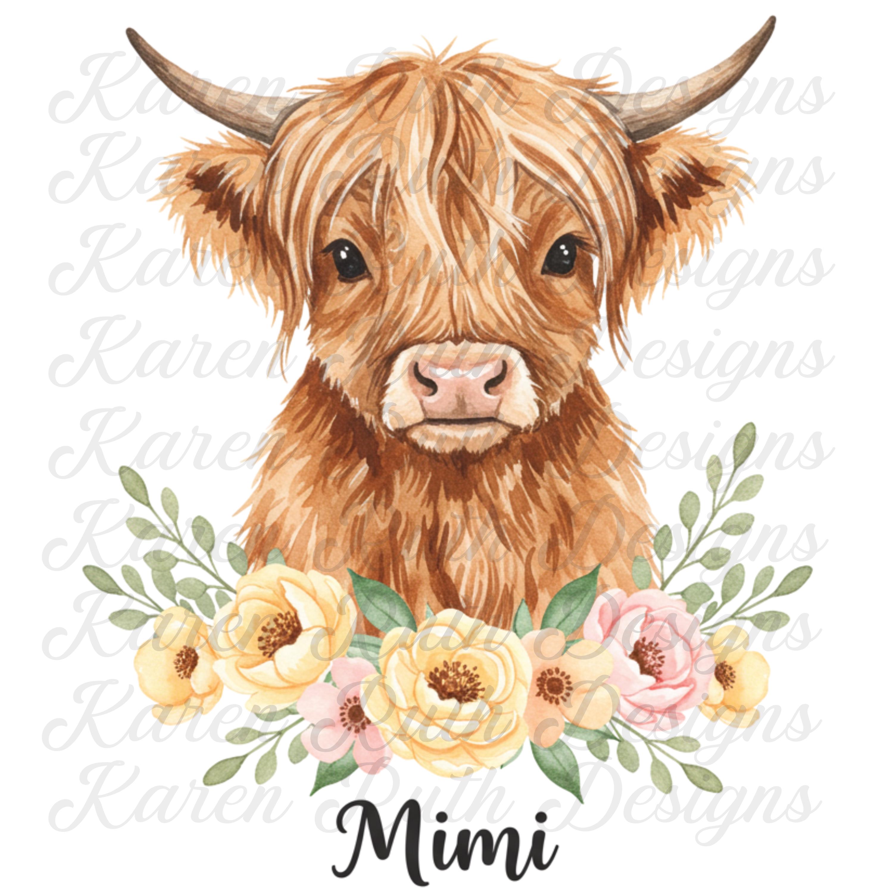 Mimi Highland Cow Png, Cowhide Png, Cute Grandma Cow Sublimation Design ...