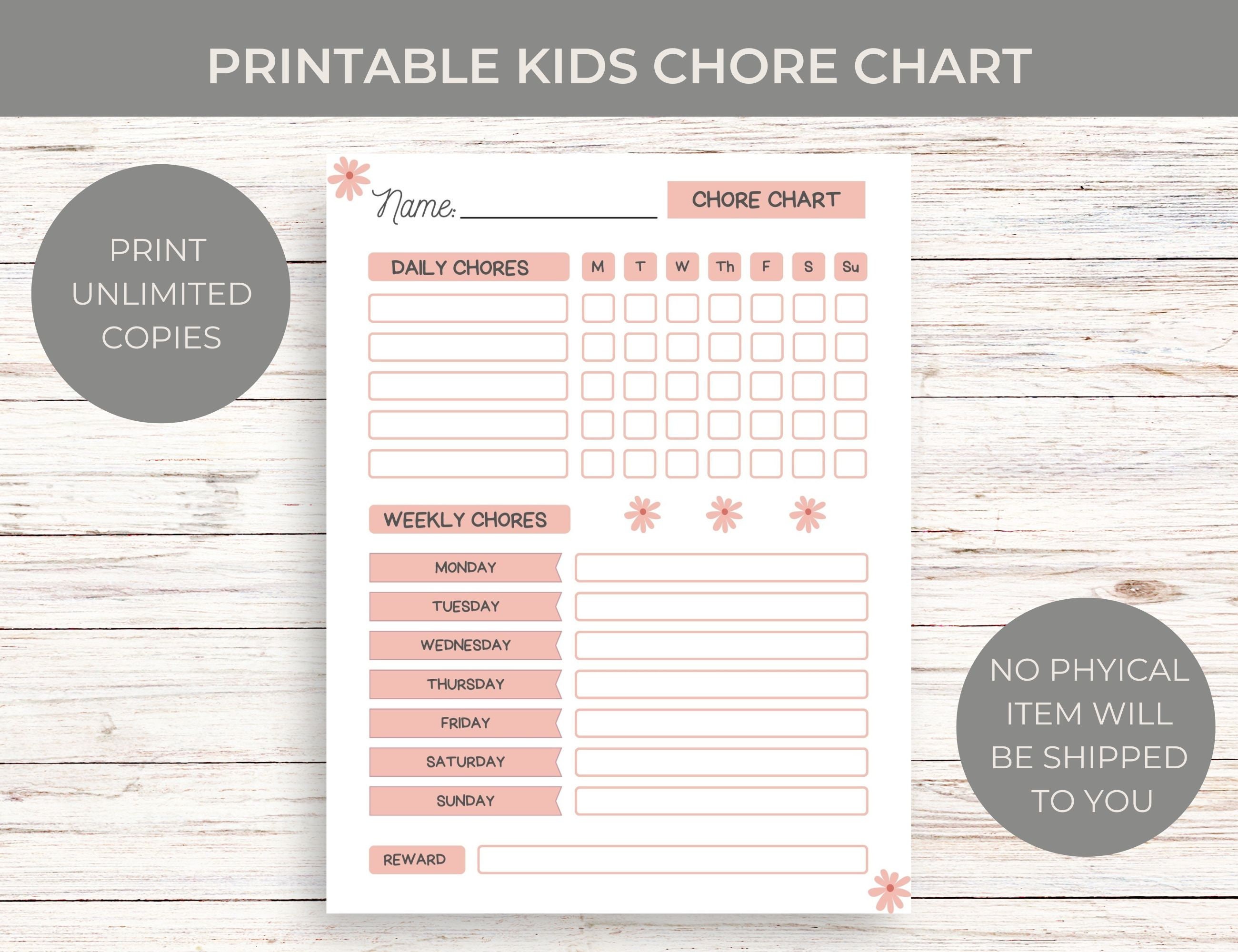 Chore Chart for Kids, Kids Chore Chart, Daily Chore Chart, Weekly Chore ...