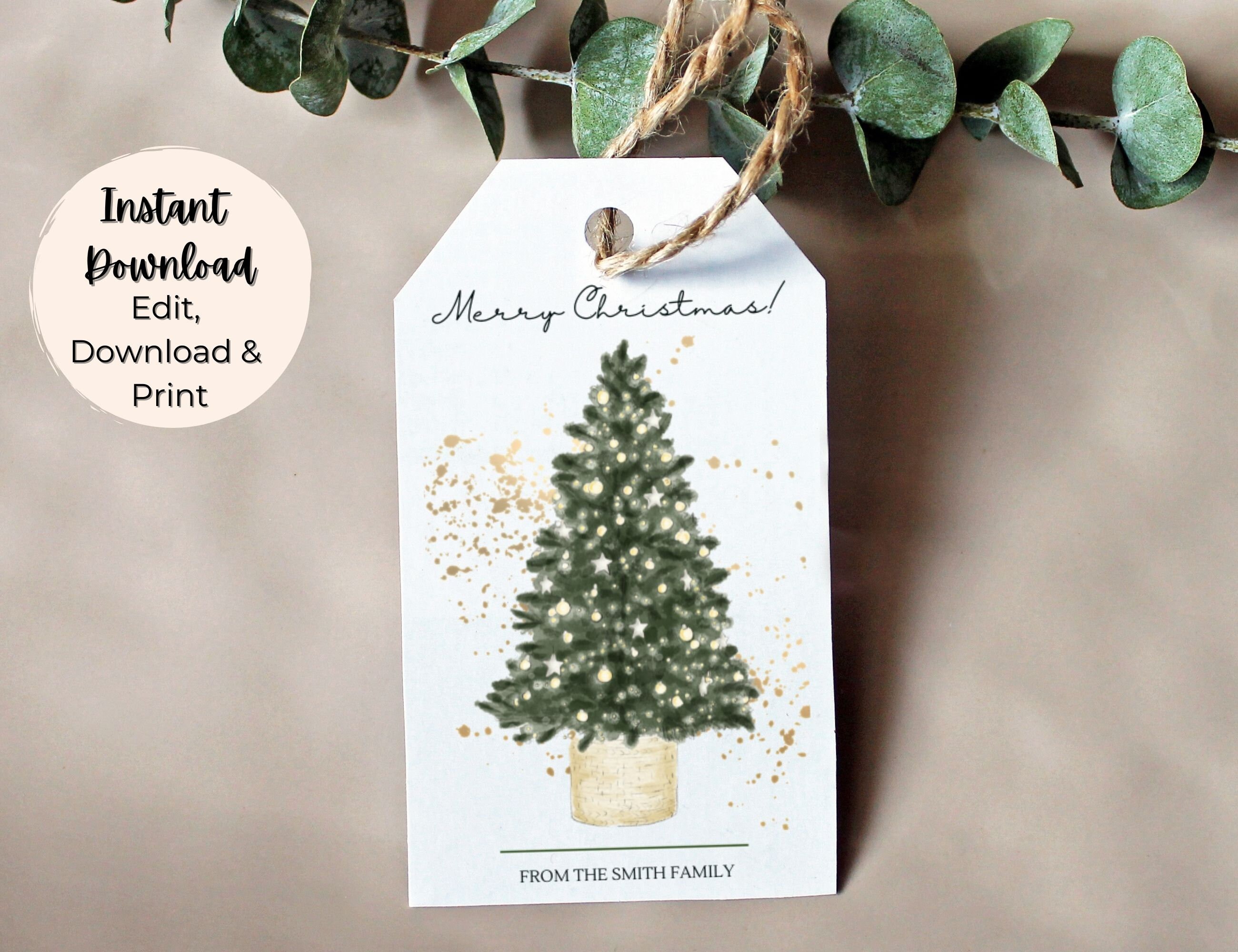 Printable Merry Christmas Gift Tags Personalized Gift Tags Sparkle Gift ...