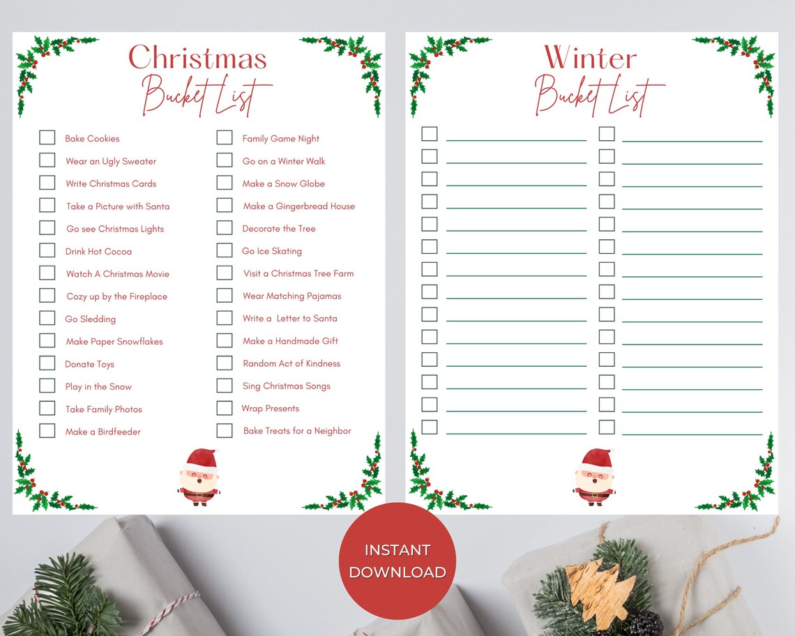 Christmas Bucket List Printable Holiday Family Fun to Do List Christmas ...