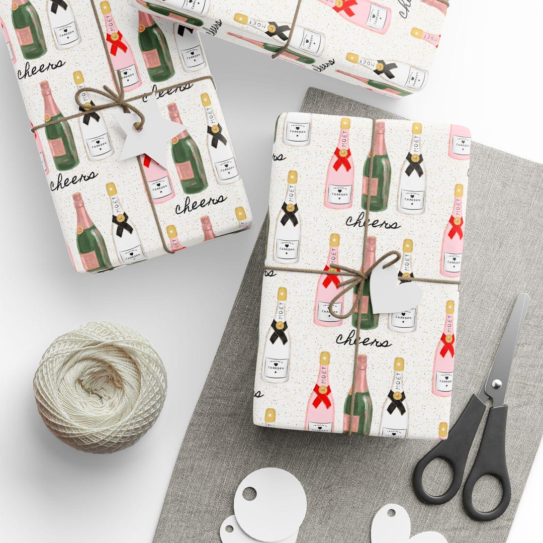 Champagne Bottle Wrapping Paper, Festive Wrapping Paper, Holiday Gift ...