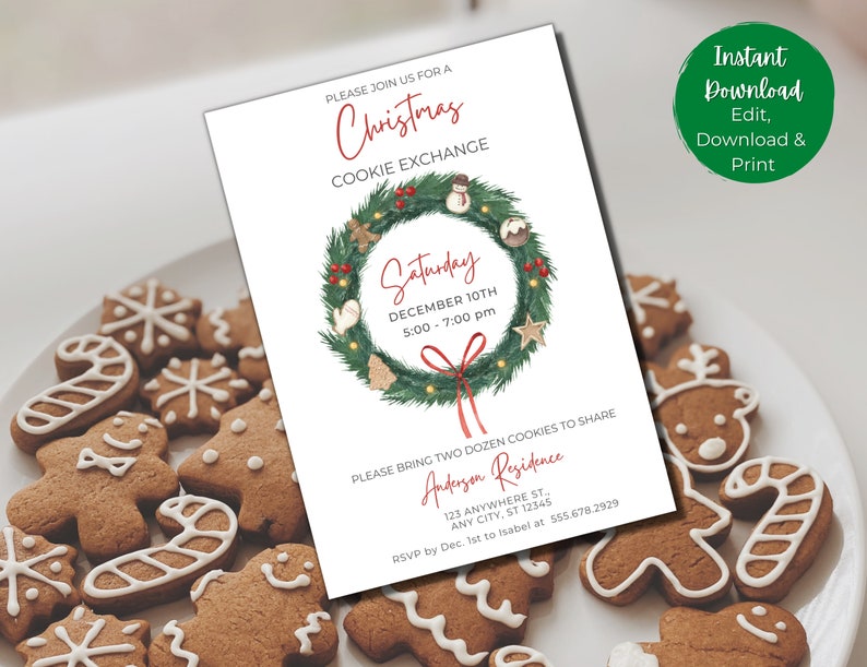 Christmas Cookie Exchange Invitation Editable Cookie Party - Etsy