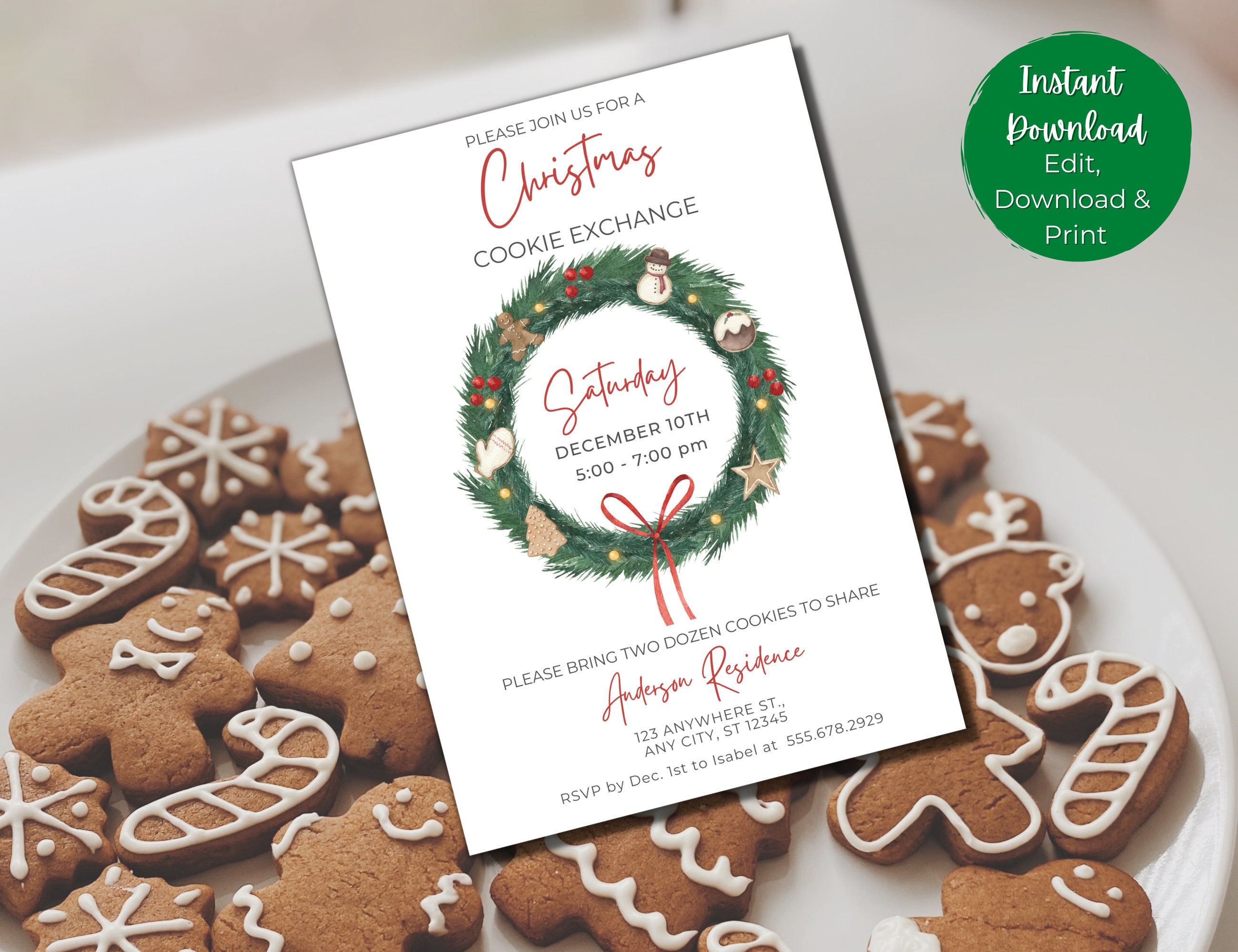 Christmas Cookie Exchange Invitation Editable Cookie Party - Etsy