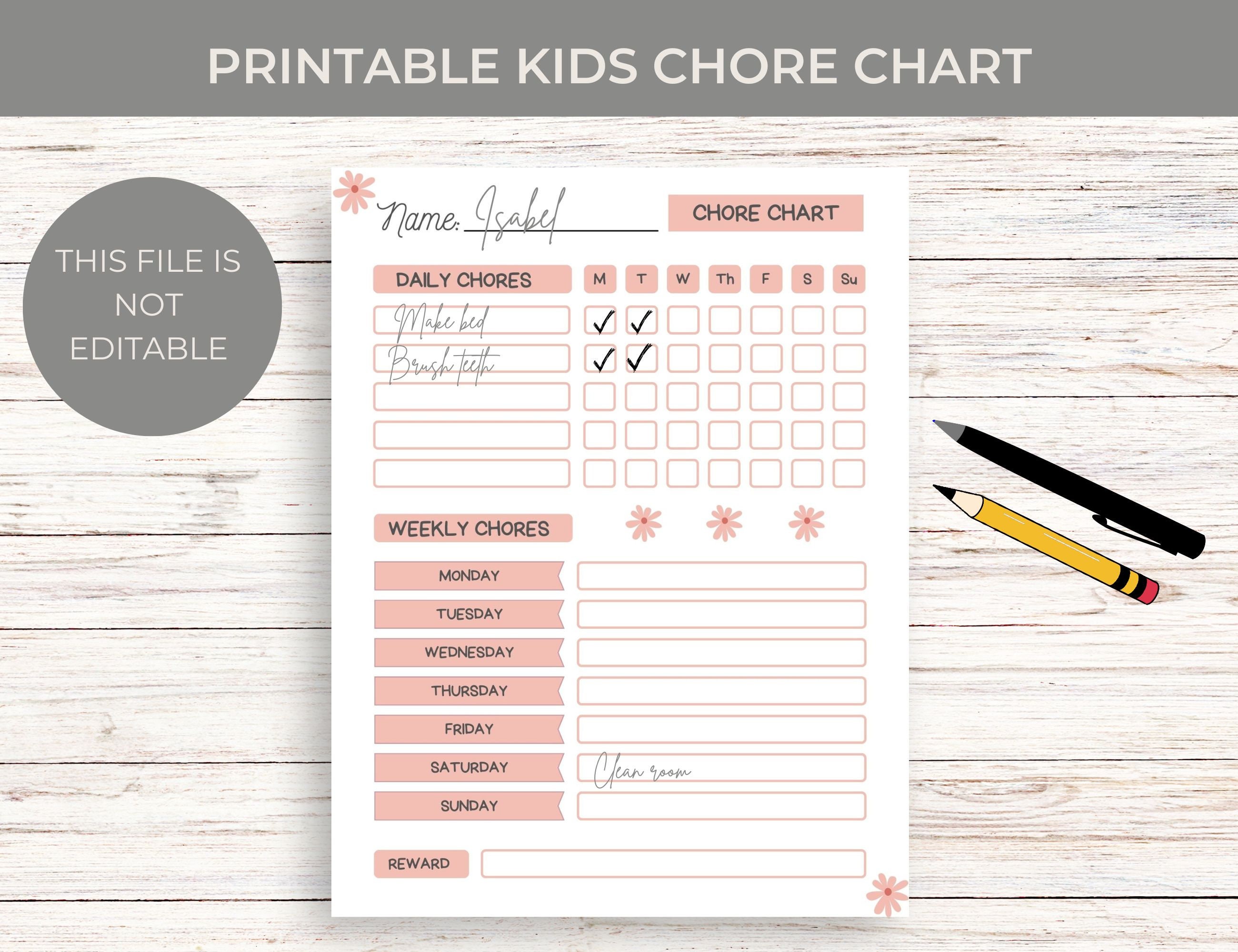 Chore Chart for Kids, Kids Chore Chart, Daily Chore Chart, Weekly Chore ...