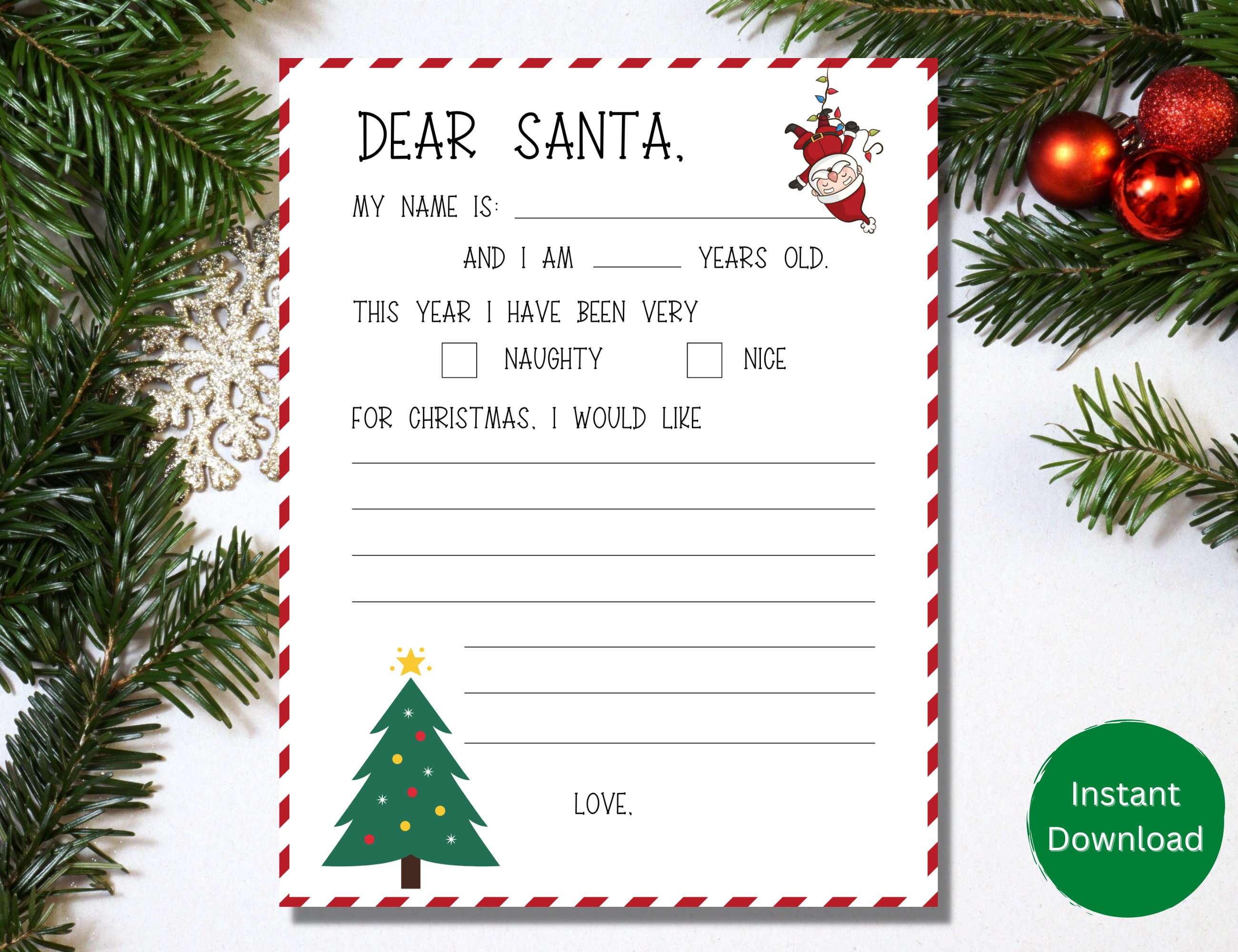 Printable Letter to Santa Kids Christmas List Dear Santa Easy to Print ...