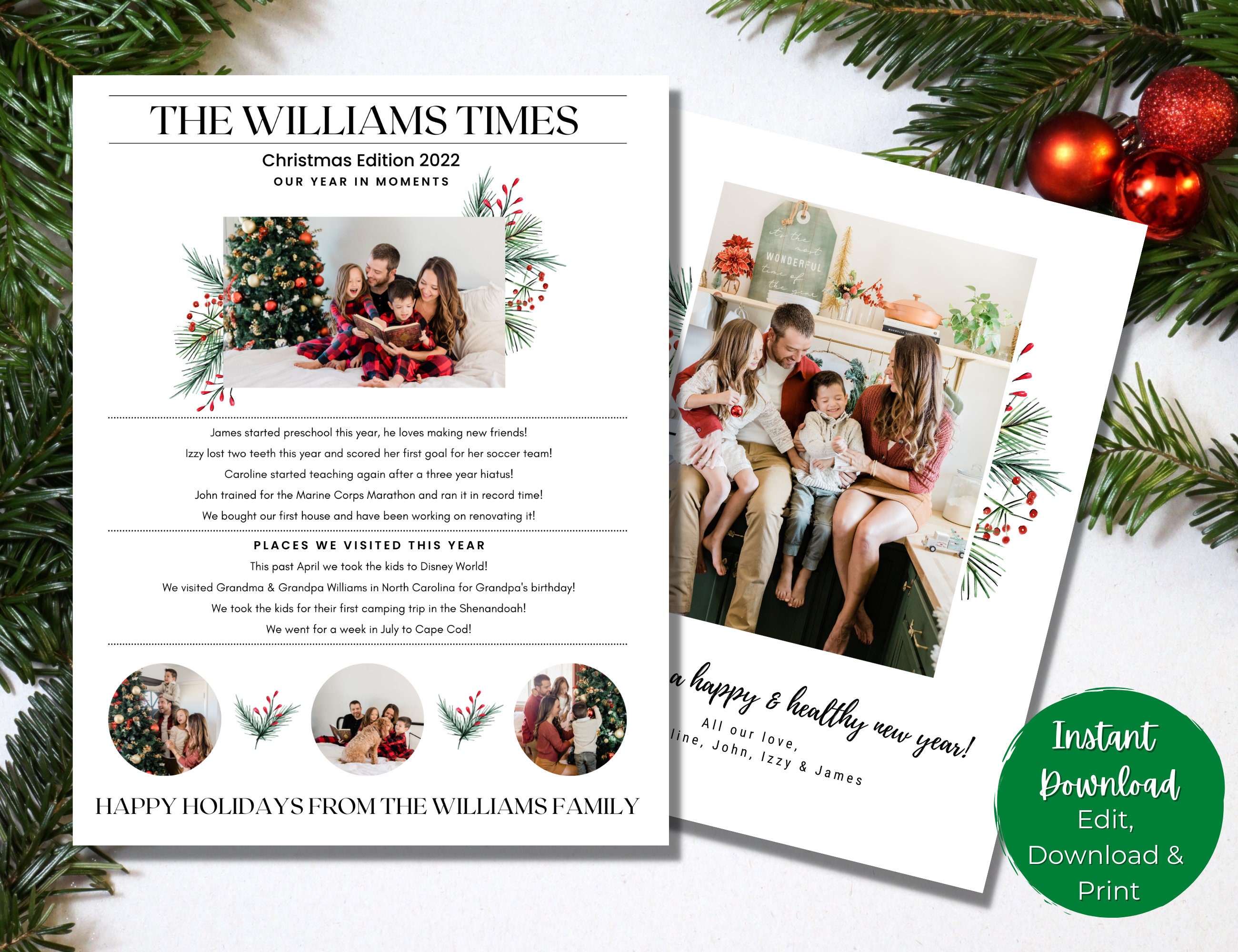 Christmas Newsletter Template Year in Review Editable Christmas Card ...