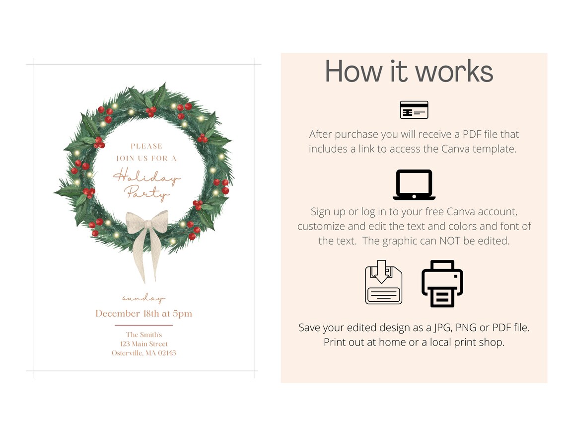 Printable Holiday Party Invitation Template Editable - Etsy