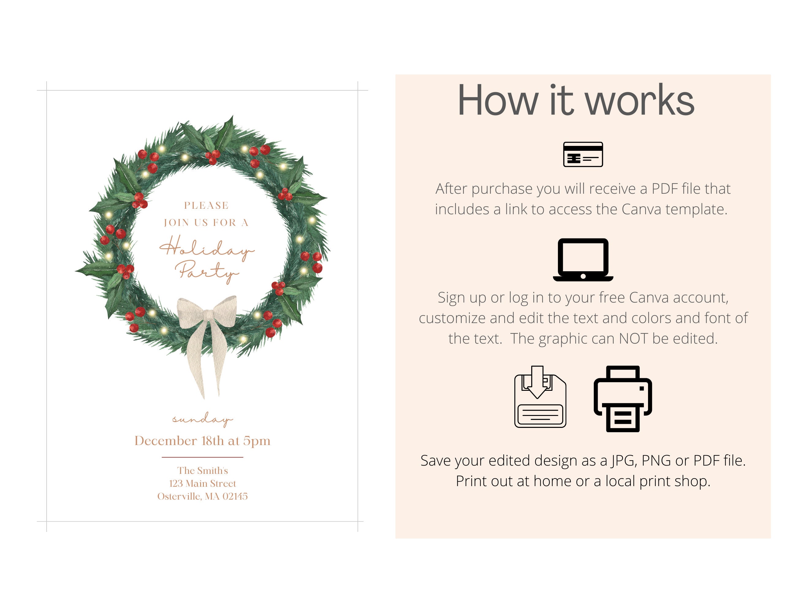 Printable Holiday Party Invitation Template | Editable Template ...