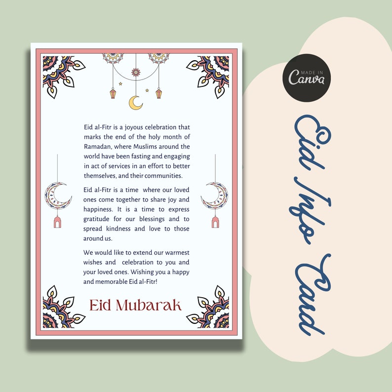 Happy Eid Mubarak Printable Card, Eid Info Card, Eid Al Fitr Digital ...