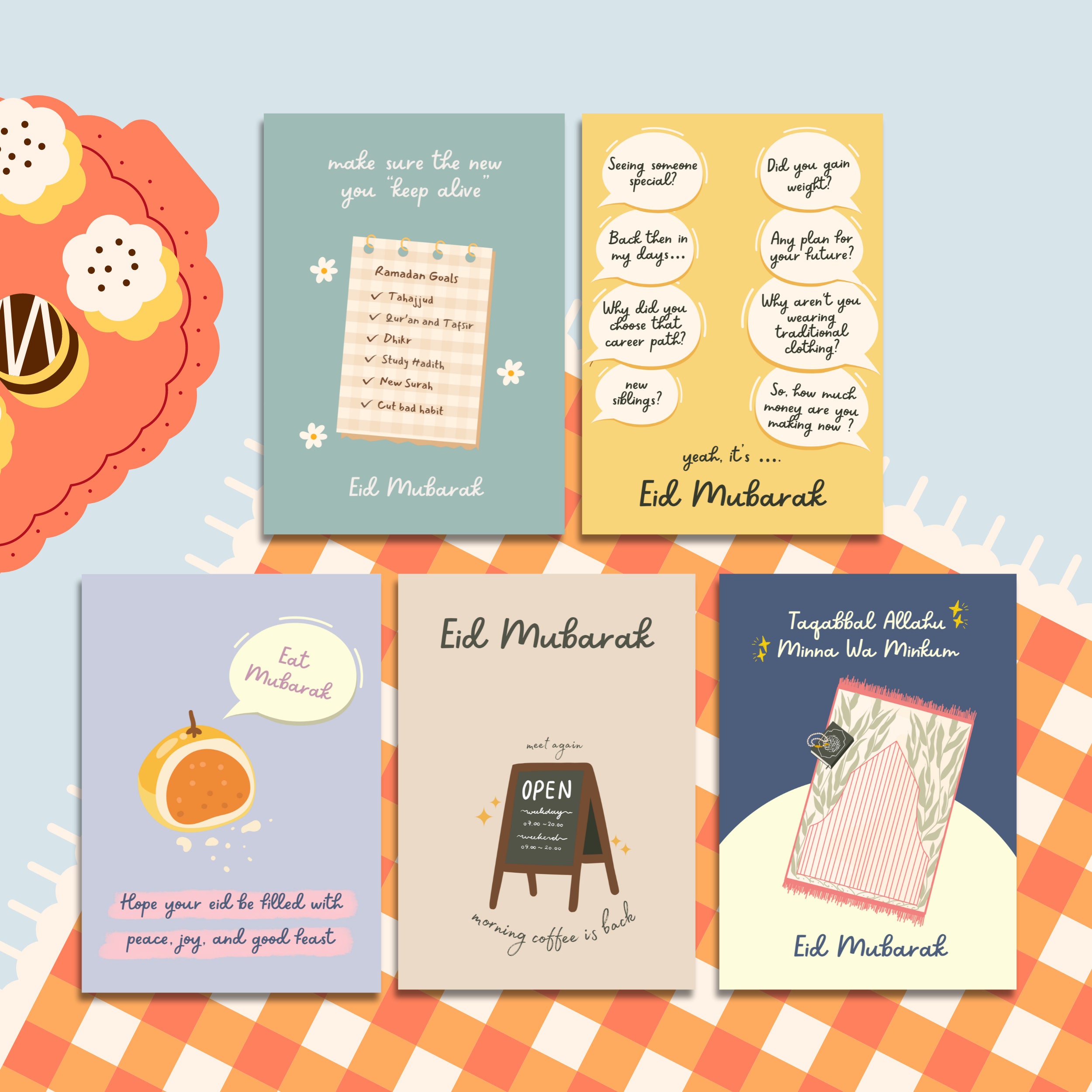 Eid Card Set, Funny Eid Card, Quirky Eid Card, Witty Eid Card, Eid ...