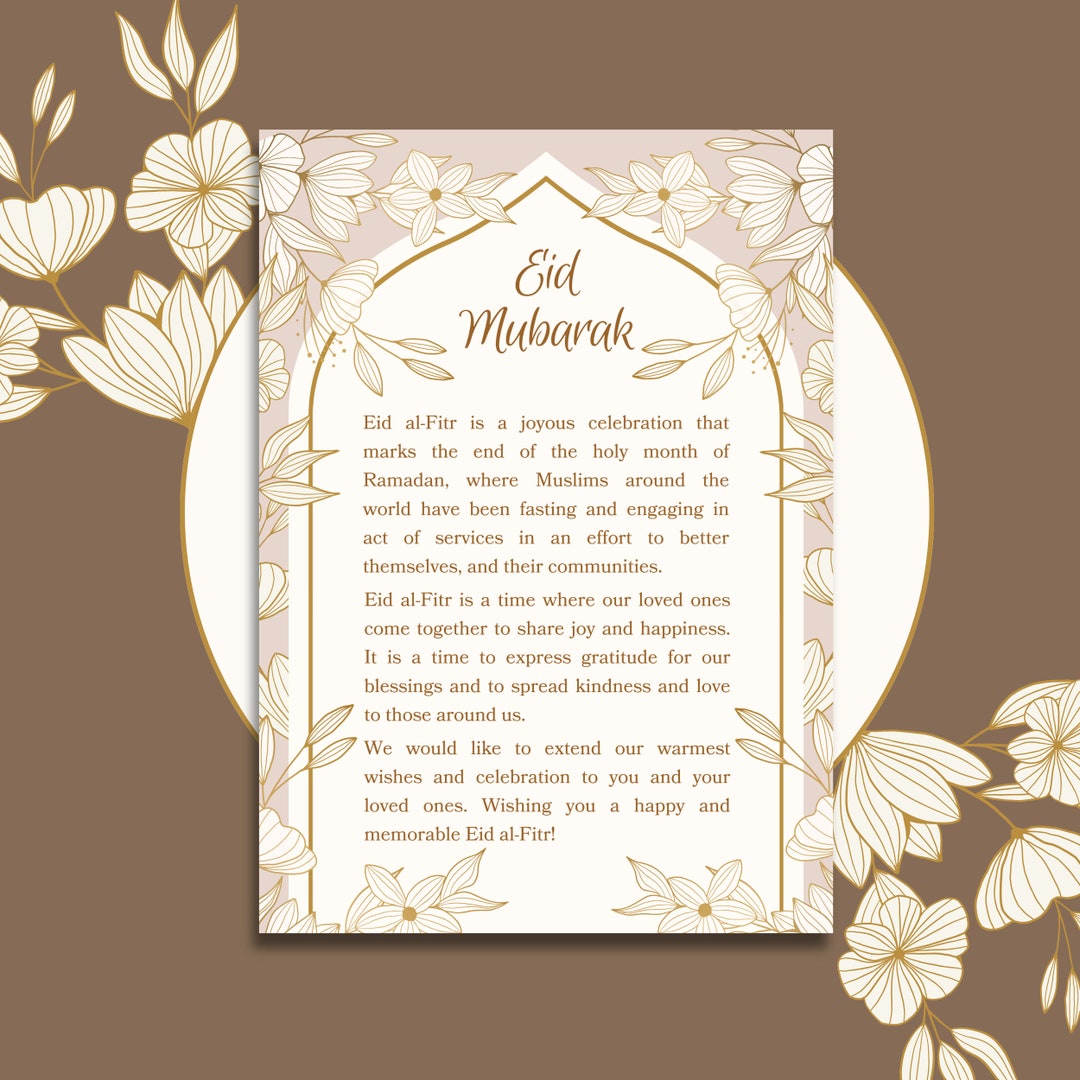 Elegant Eid Info Card, Eid Greeting Cards, 5 X 7 Inch Card, Eid Mubarak ...