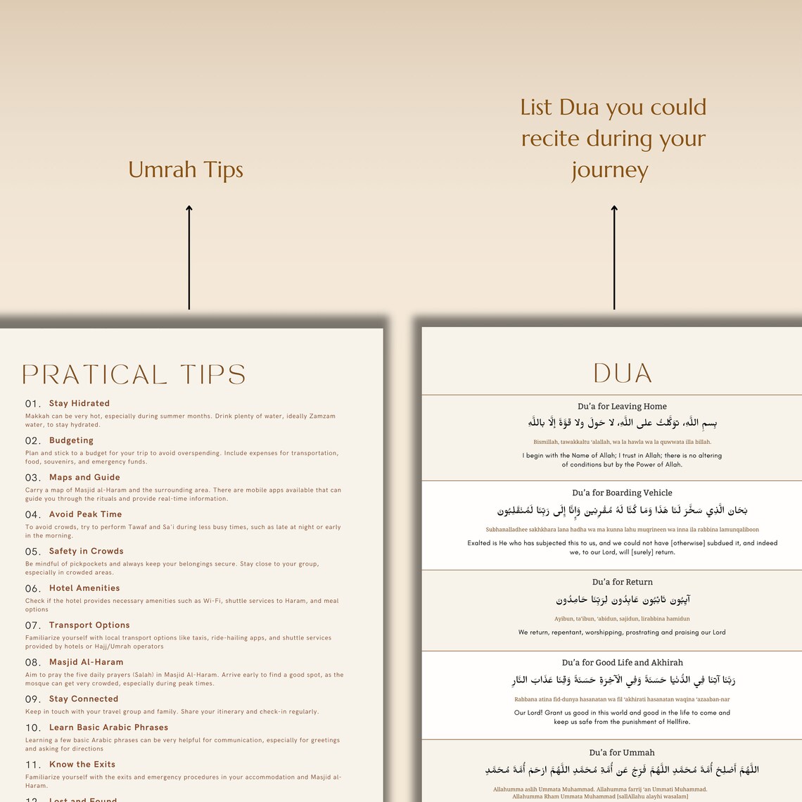 Umrah Guide Digital Book: Dua Card & Packing Checklist (canva Template ...