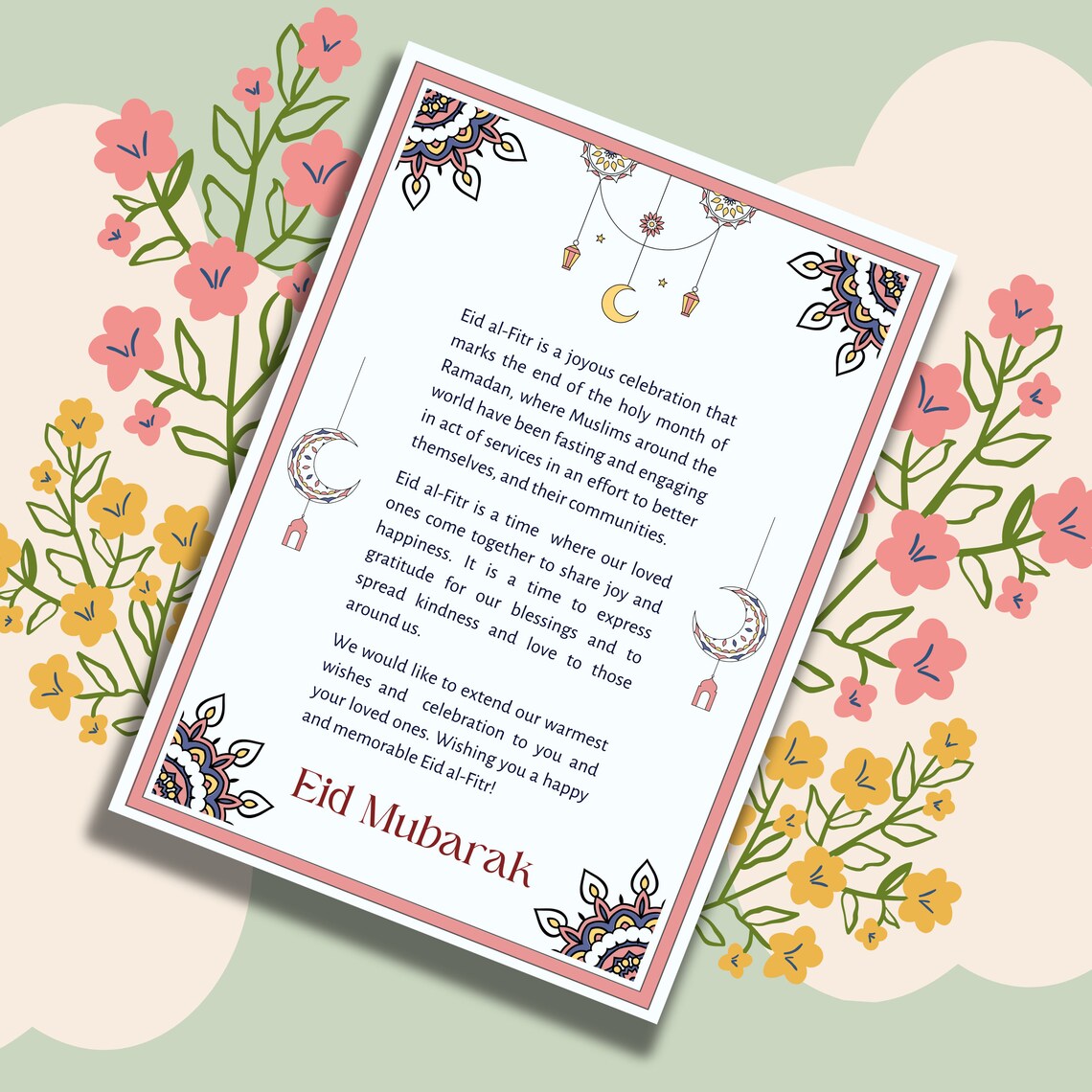 Happy Eid Mubarak Printable Card, Eid Info Card, Eid Al Fitr Digital ...